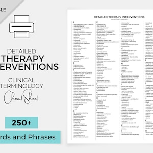 Therapy Interventions List, Clinical Terms Cheat Sheet, Reference for ...