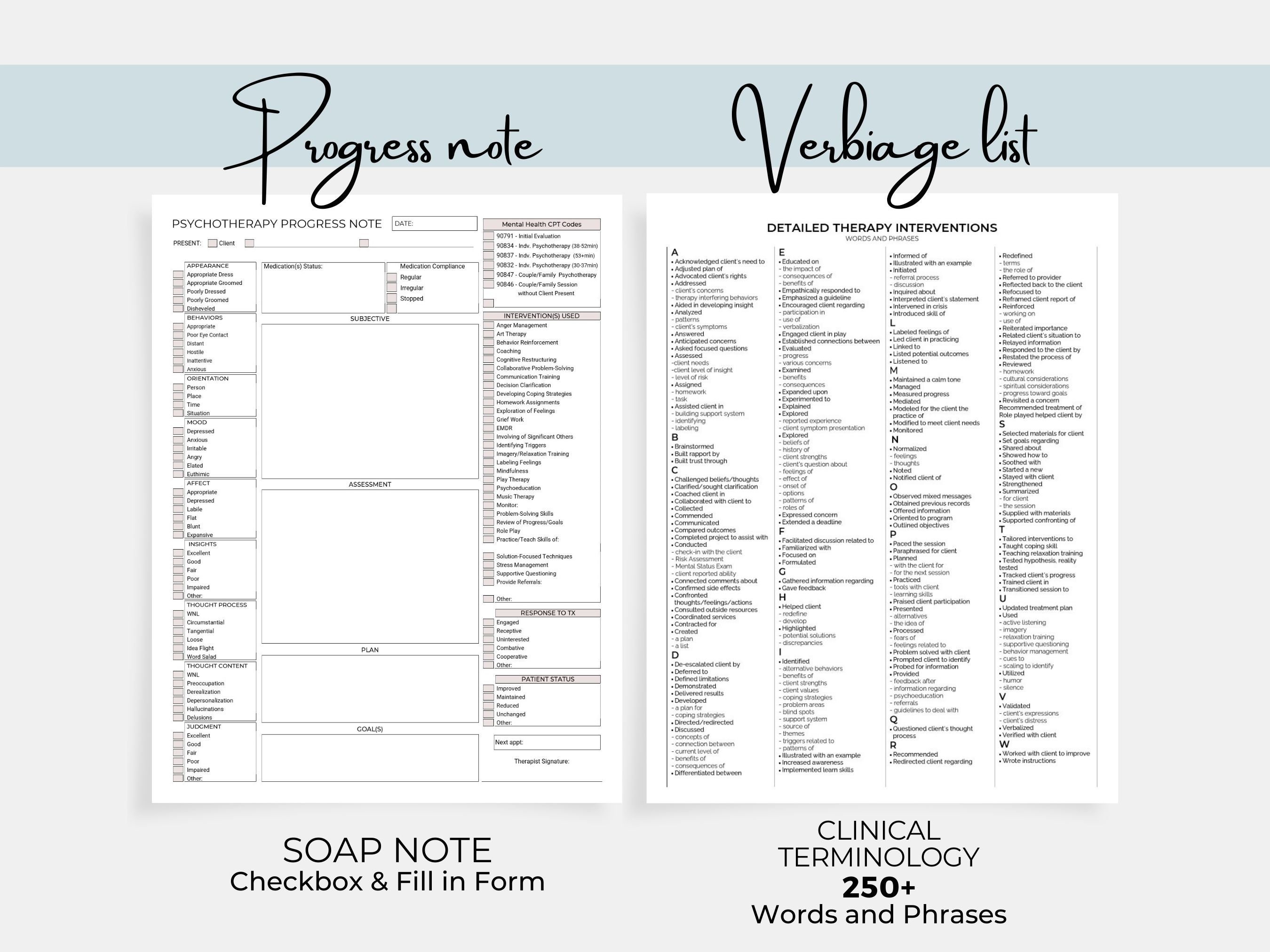 Psychotherapy Documentation Bundle, Client Intake Form, Interventions ...