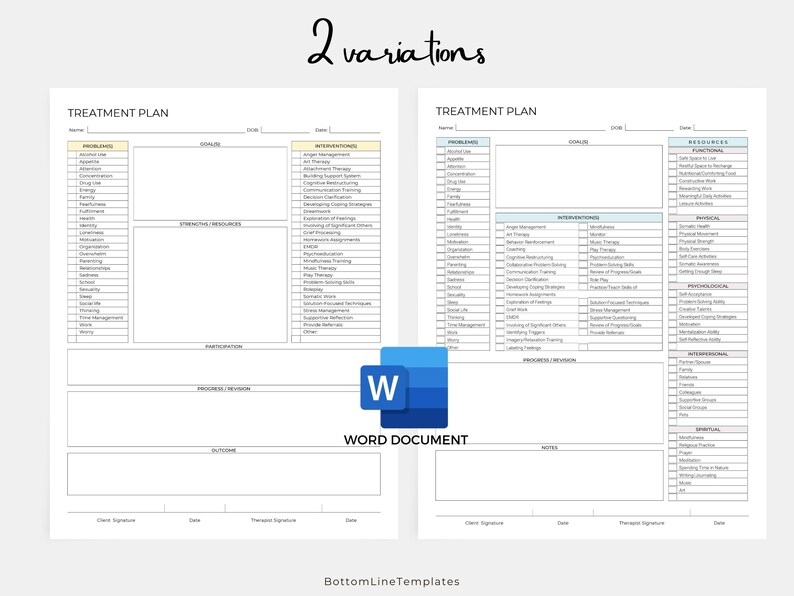 Psychotherapy Treatment Plan Editable Word Template - Etsy