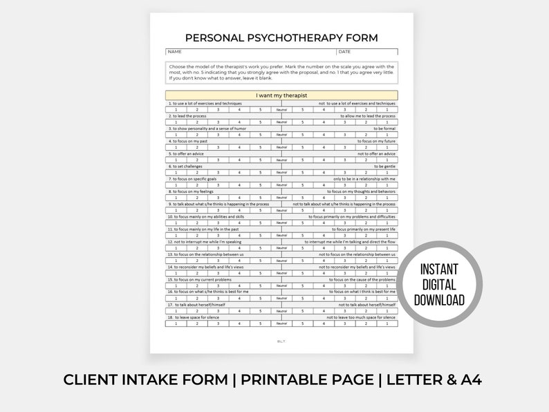 Personal Psychotherapy Form Private Practice Form Therapist | Etsy