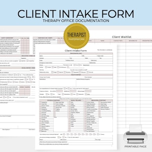 Client Intake Form Printable, Therapy Office Documentation, Counseling ...
