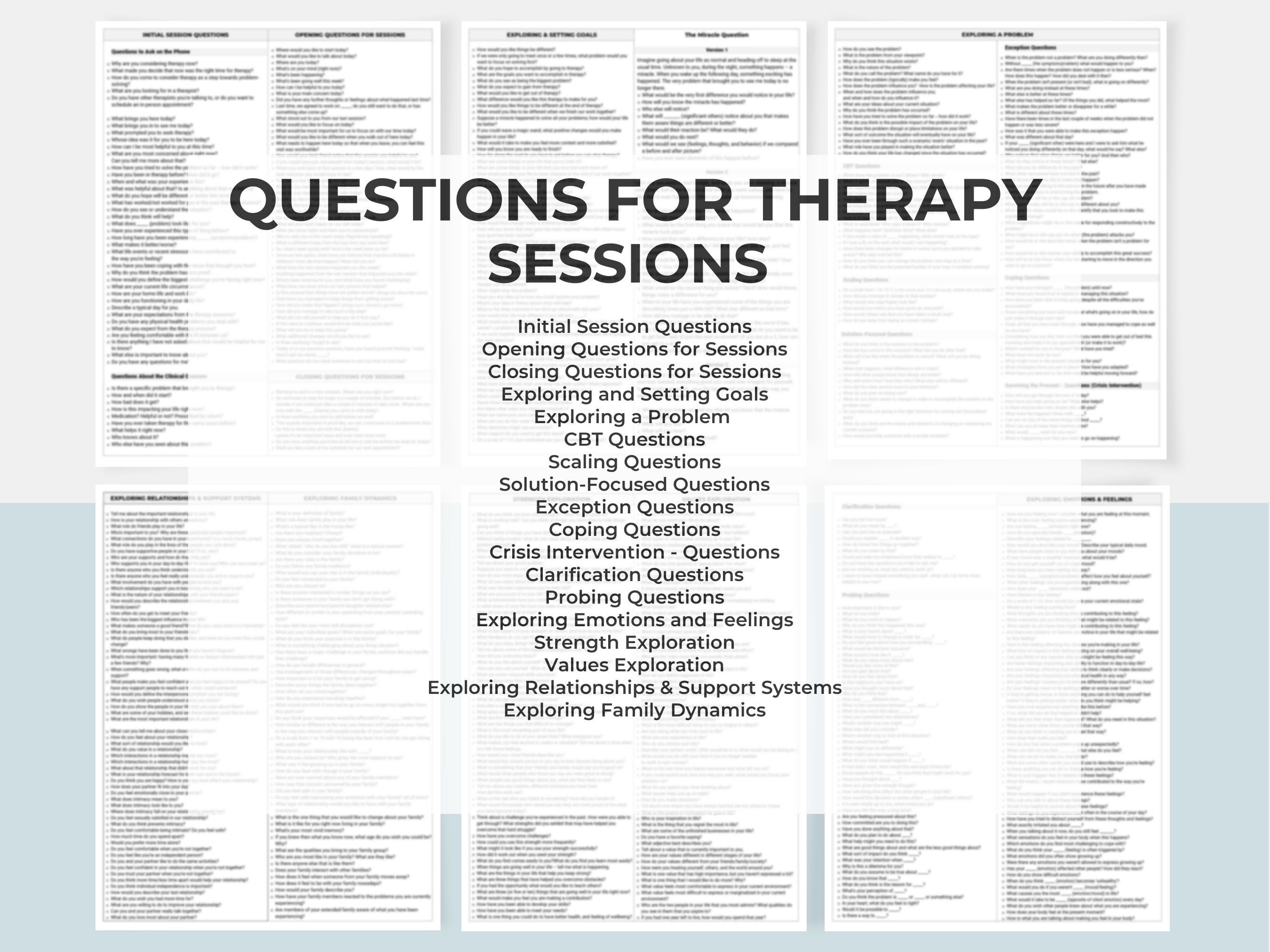 Therapy Session Questions, Counseling Questions, Therapy Interventions ...