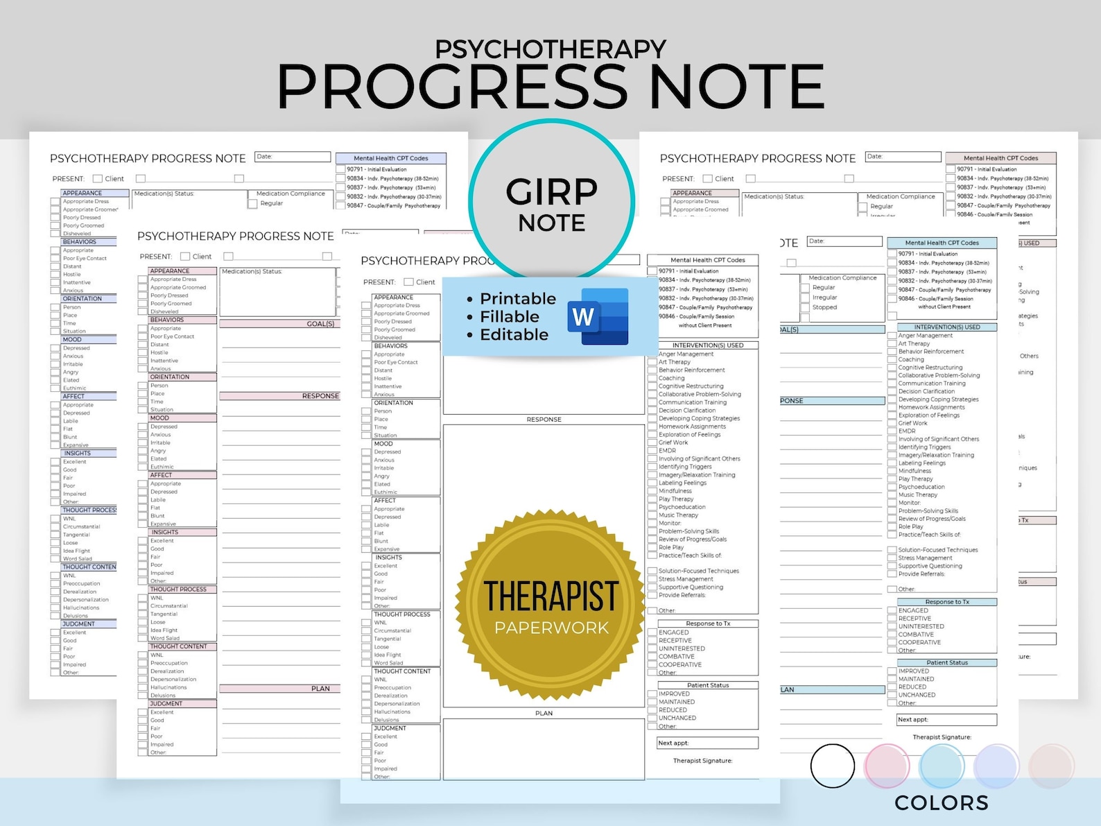 Psychotherapy Progress Note Template, GIRP Note, Therapy Practice ...