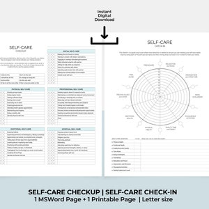 Self-care Checkup Template Editable, Self-care Check-in Printable ...