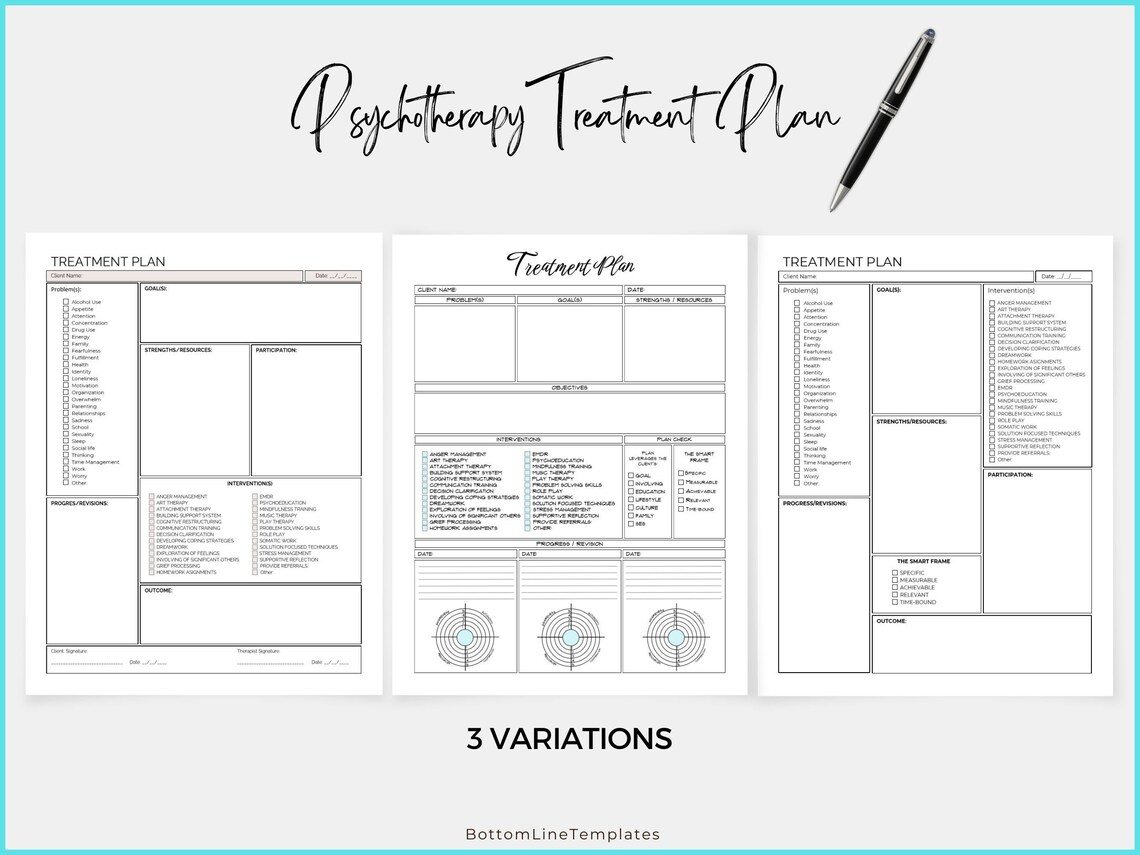 Therapy Treatment Plan Psychotherapy Private Practice Forms - Etsy
