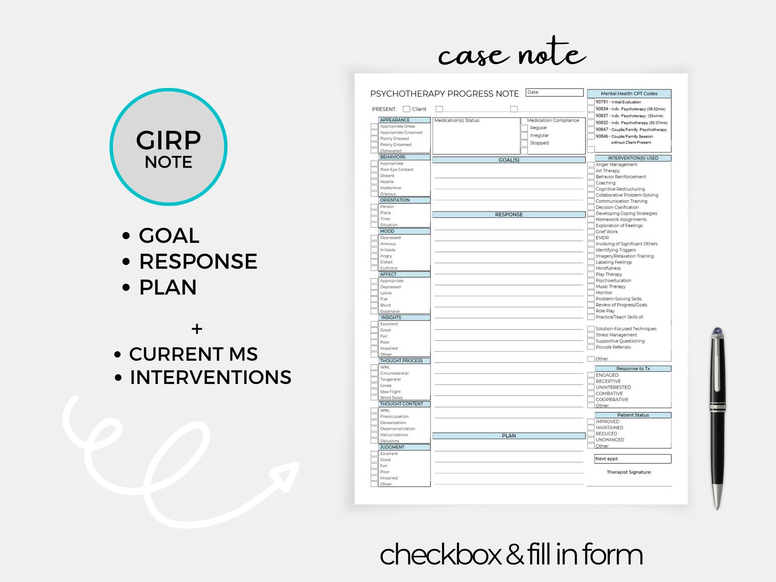 Psychotherapy Progress Note Template GIRP Note Therapy - Etsy