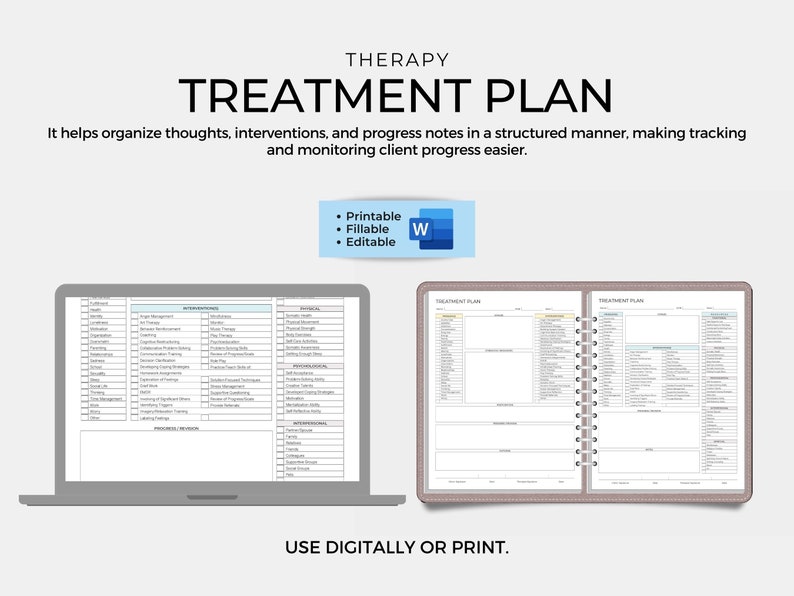 Psychotherapy Treatment Plan Editable Word Template, Counseling Plan ...