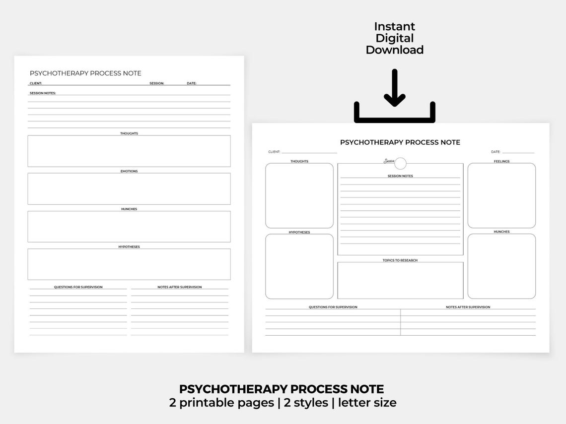 Psychotherapy Process Note, Counseling Note, Therapy Tool, Therapist ...