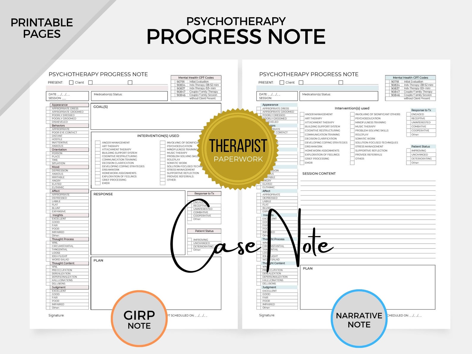 Psychotherapy Progress Note Template Case Note Printable - Etsy