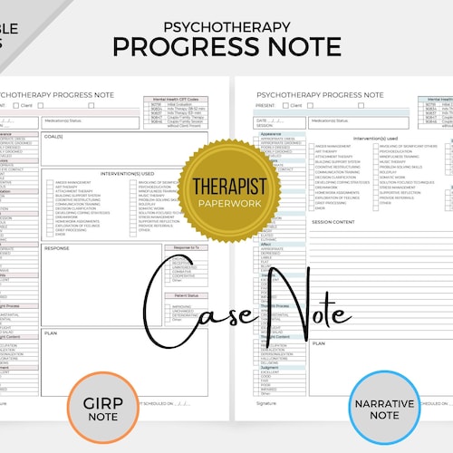 GIRP Progress Note Template Fillable & Printable Mental - Etsy Australia