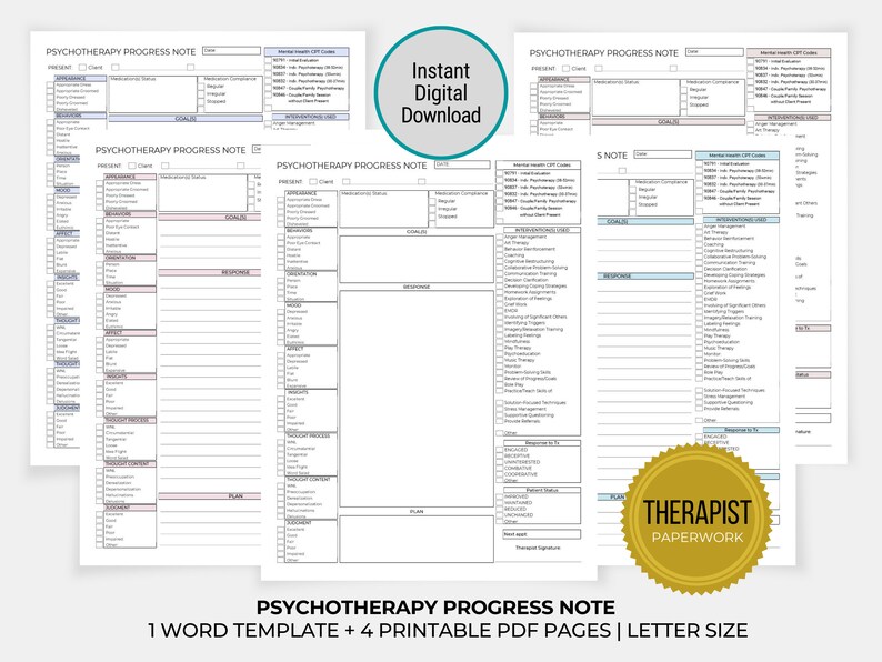 Psychotherapy Progress Note Template GIRP Note Therapy - Etsy