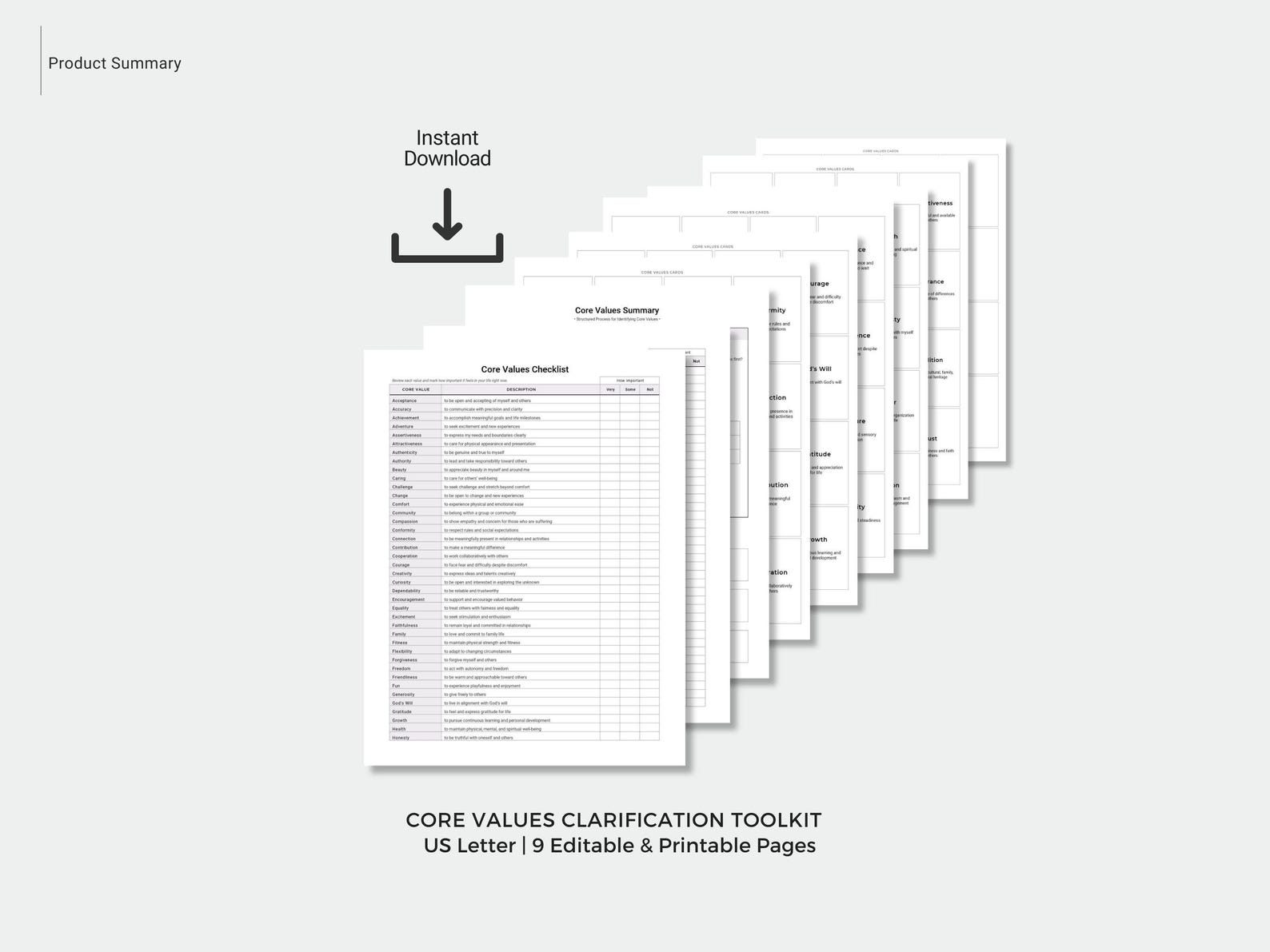 Core Values Worksheets, Values Clarification Checklist & Cards - Etsy