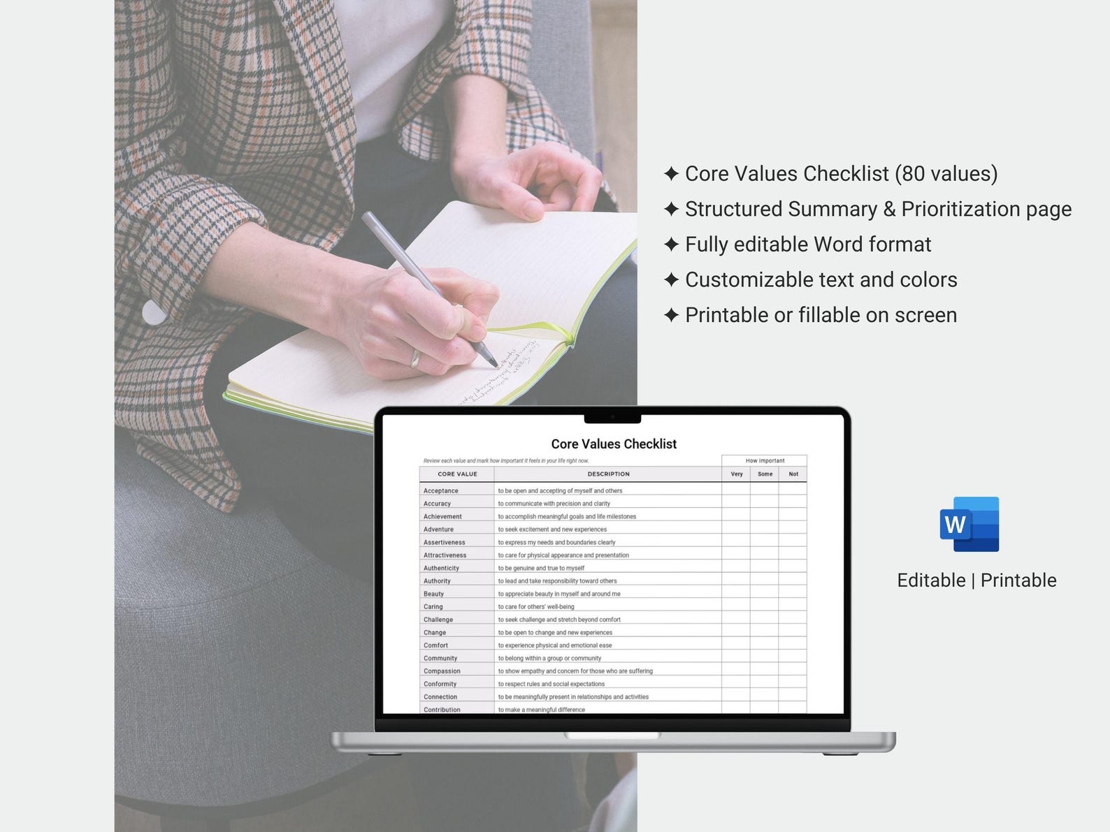 Core Values Worksheets, Values Clarification Checklist & Cards - Etsy