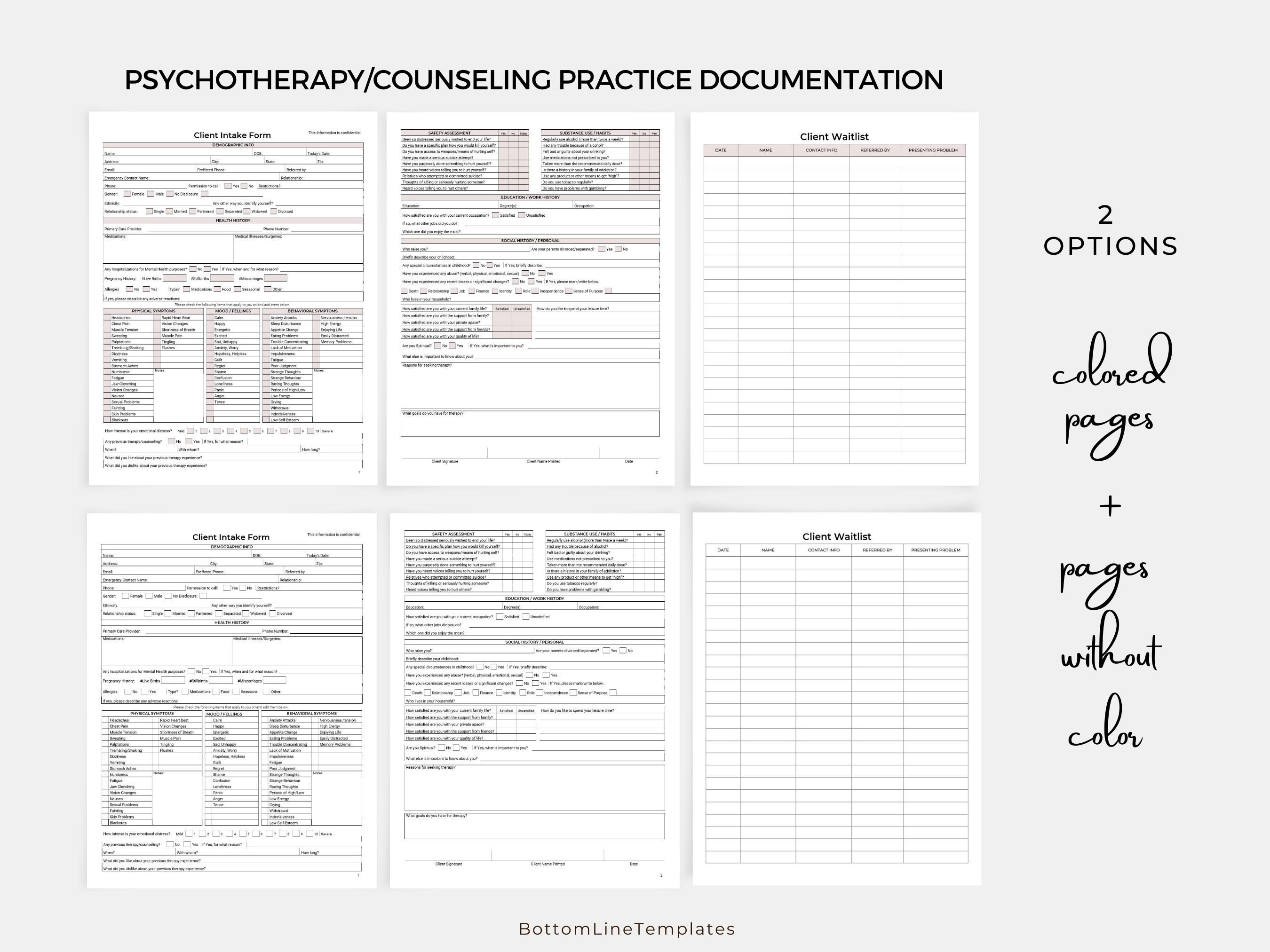Client Intake Form Printable, Therapy Office Documentation, Counseling ...