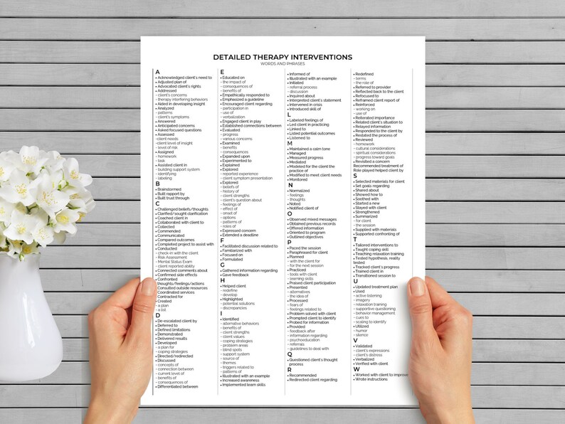 Therapy Interventions List, Clinical Terms Cheat Sheet, Reference for ...