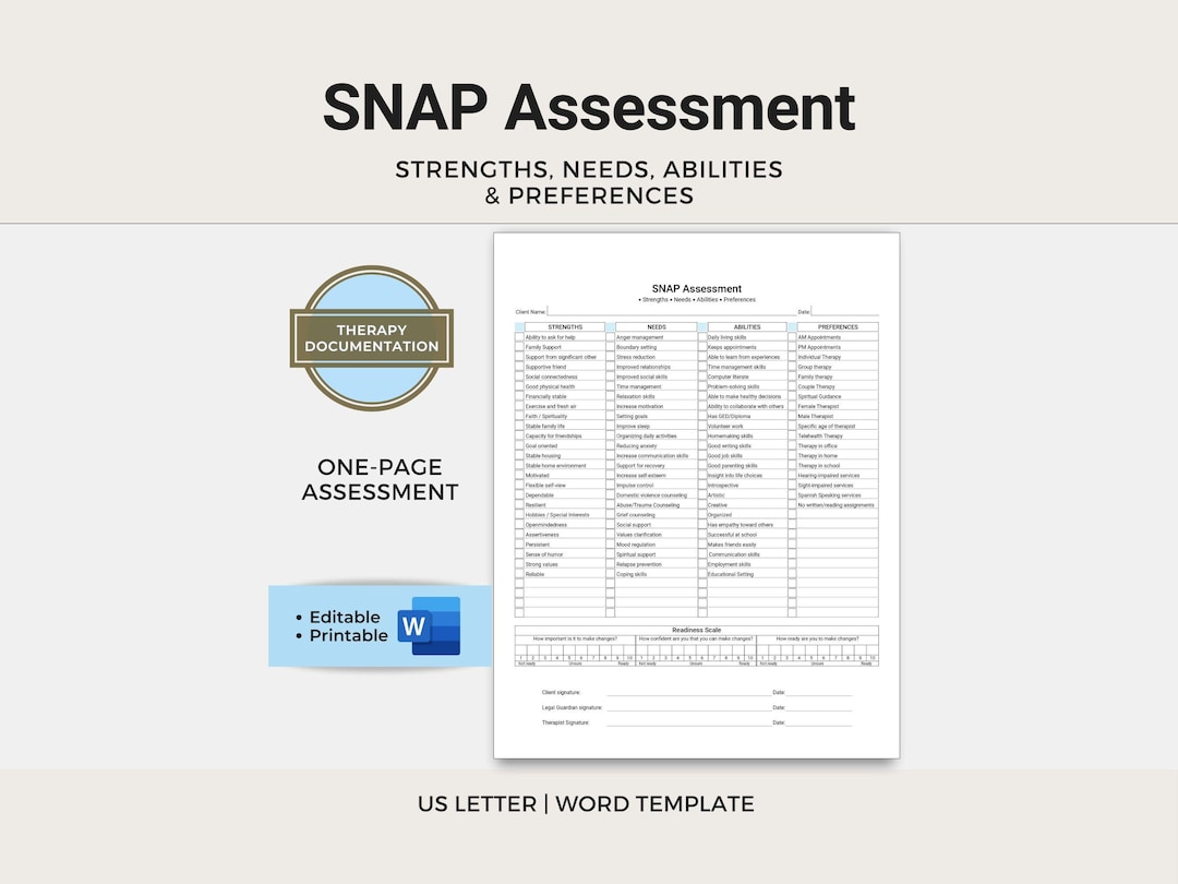 SNAP Assessment Template – Strengths, Needs, Abilities & Preferences - Etsy