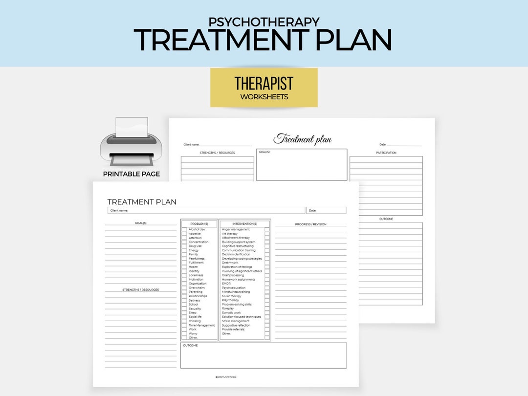 Psychotherapy Treatment Plan Printable, Therapist Paperwork, Counseling ...