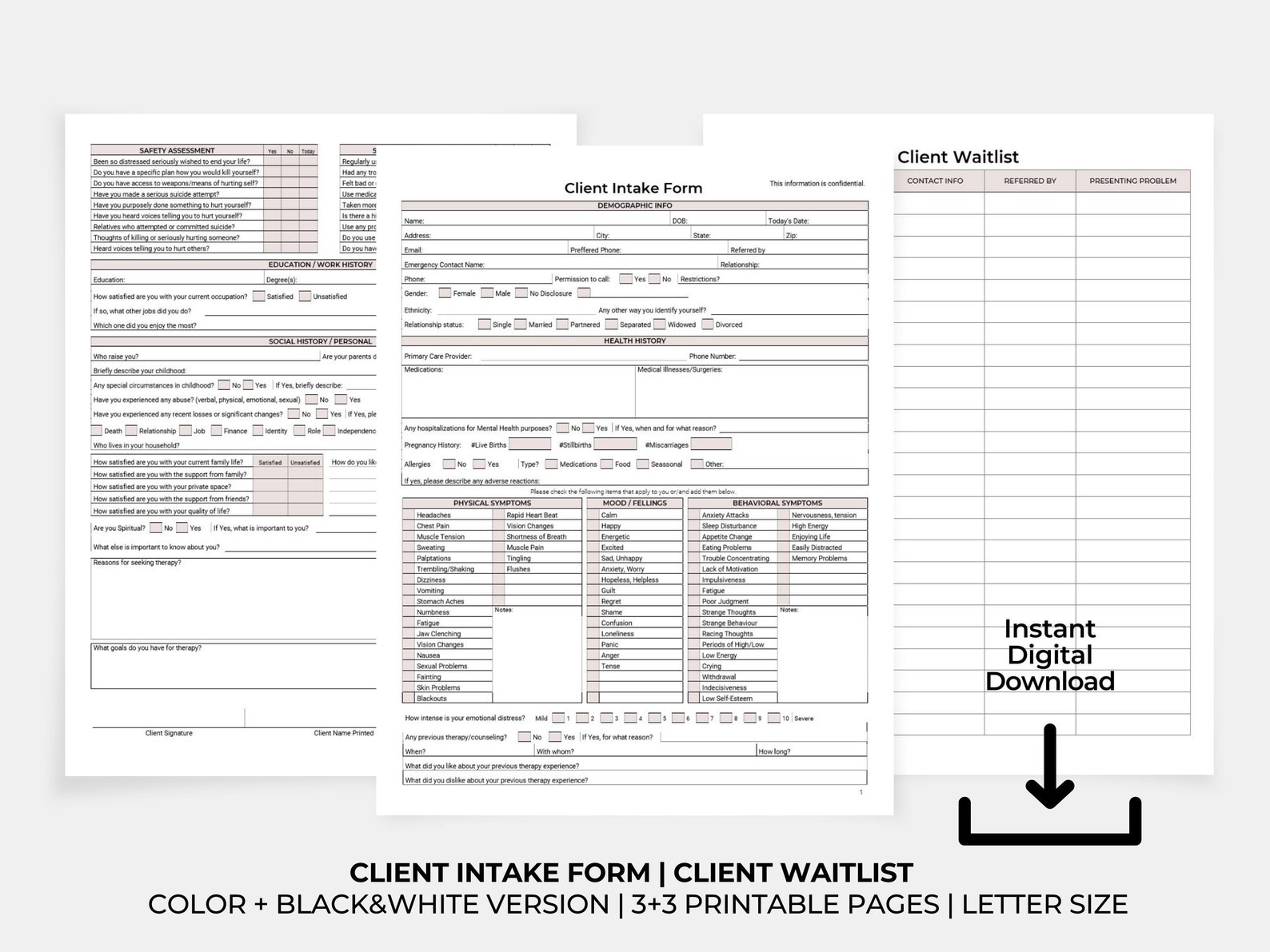 Client Intake Form Printable, Therapy Office Documentation, Counseling ...