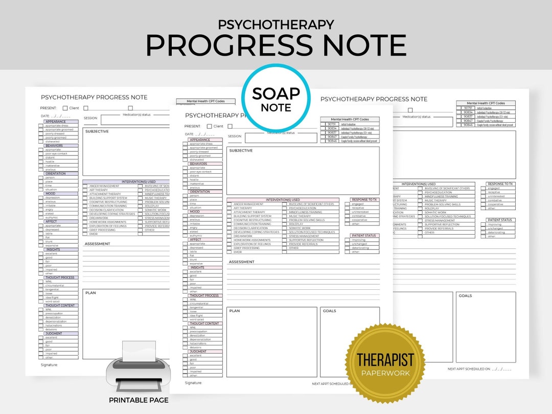 Soap Note, Psychotherapy Progress Note Template, Private Practice Forms ...