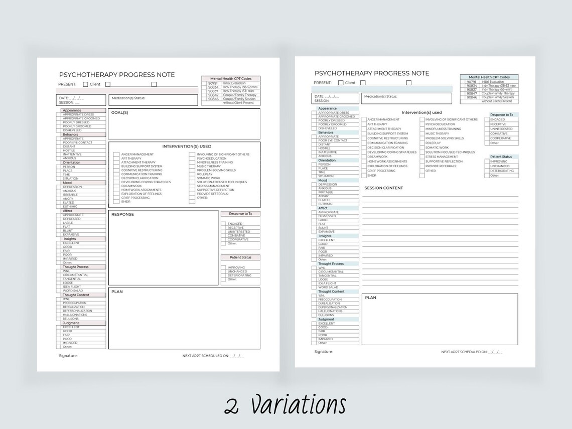 Psychotherapy Progress Note Template Case Note Private | Etsy