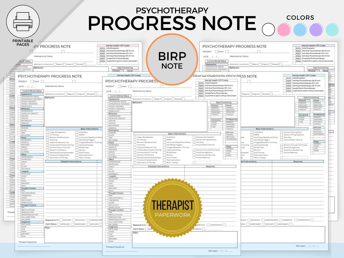 Psychotherapy Progress Note Template, BIRP Note Printable, Therapy ...