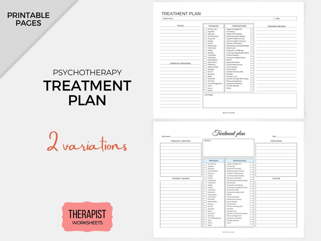 Psychotherapy Treatment Plan Printable Therapist Paperwork - Etsy