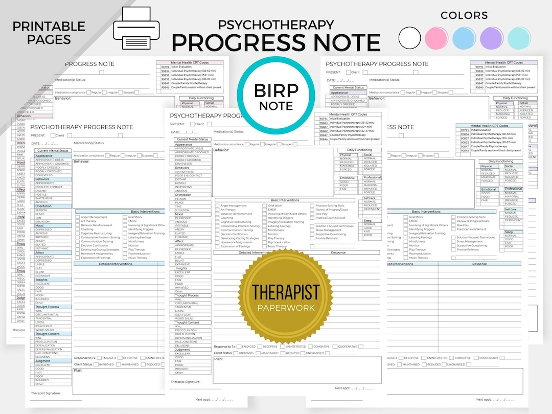 Psychotherapy Progress Note Template, BIRP Note Printable, Therapy ...