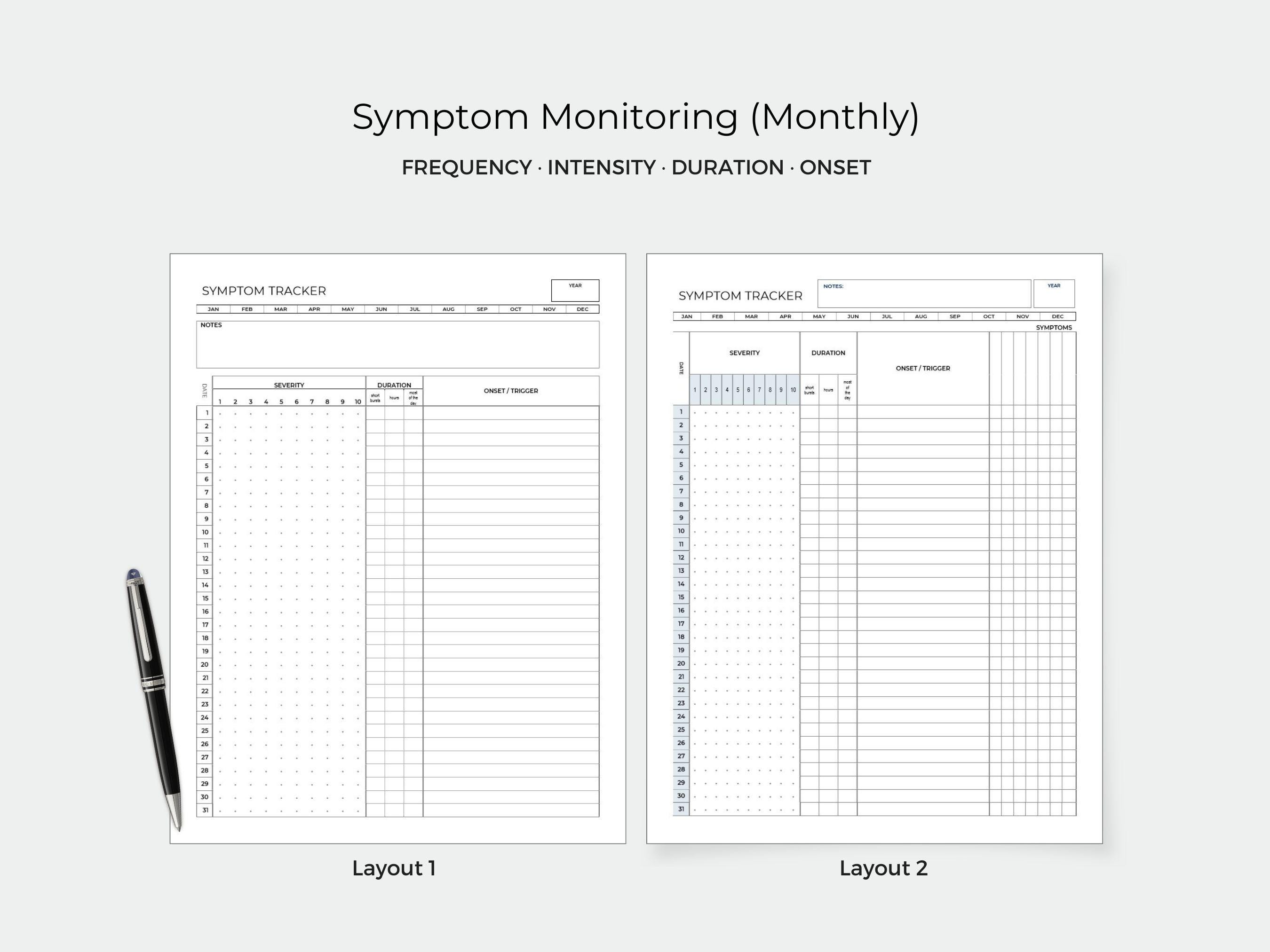 Symptom Tracker for Therapy, Printable Clinical Tool (digital Download ...
