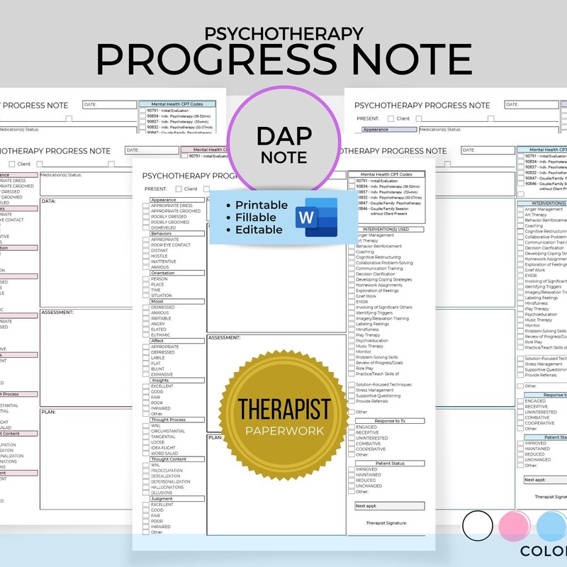 Psychotherapy Progress Notes Editable Template - Etsy