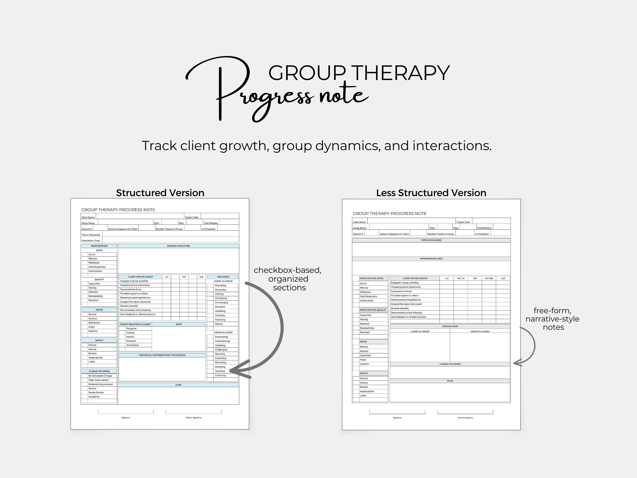 Group Therapy Progress Note, Therapy Session Documentation, Therapy ...