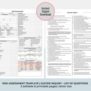 Risk Assessment Template Fillable, Suicide Assessment Form, Suicide ...