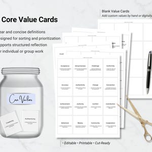 Core Values Worksheets, Values Clarification Checklist & Cards - Etsy