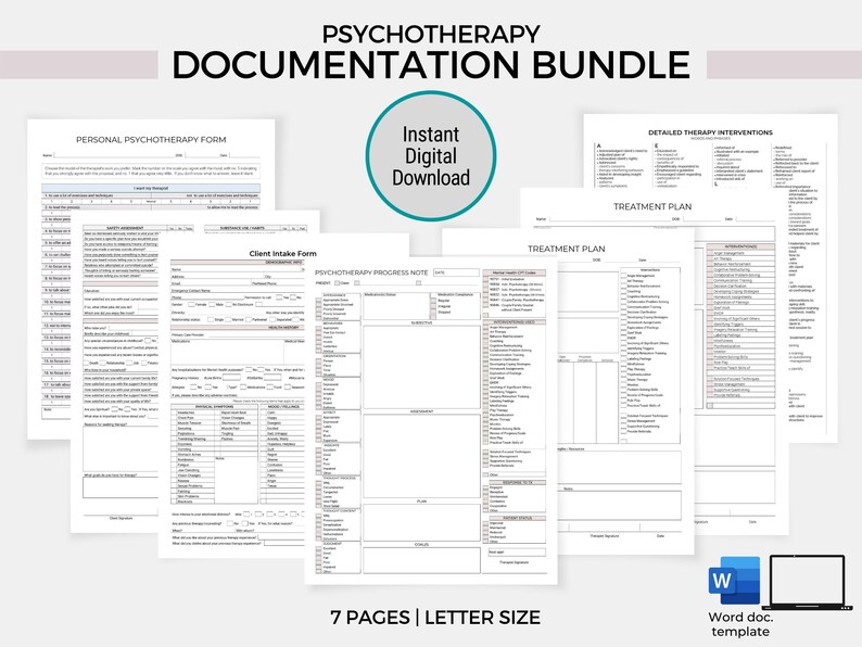 Psychotherapy Documentation Bundle, Client Intake Form, Interventions ...