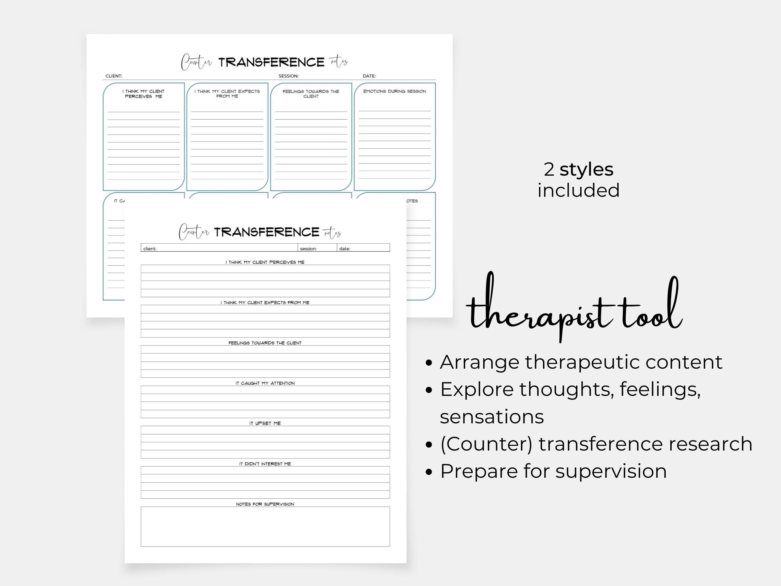 Transference Note Printable, Therapist Process Note, Session Notes ...