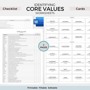 Identifying Core Values Worksheets Clarification Core Values - Etsy
