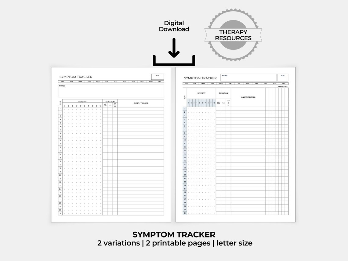 Symptom Tracker, Printable Therapy Planner, Mental Health Tracker ...