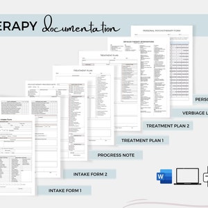Psychotherapy Documentation Bundle, Client Intake Form, Interventions ...