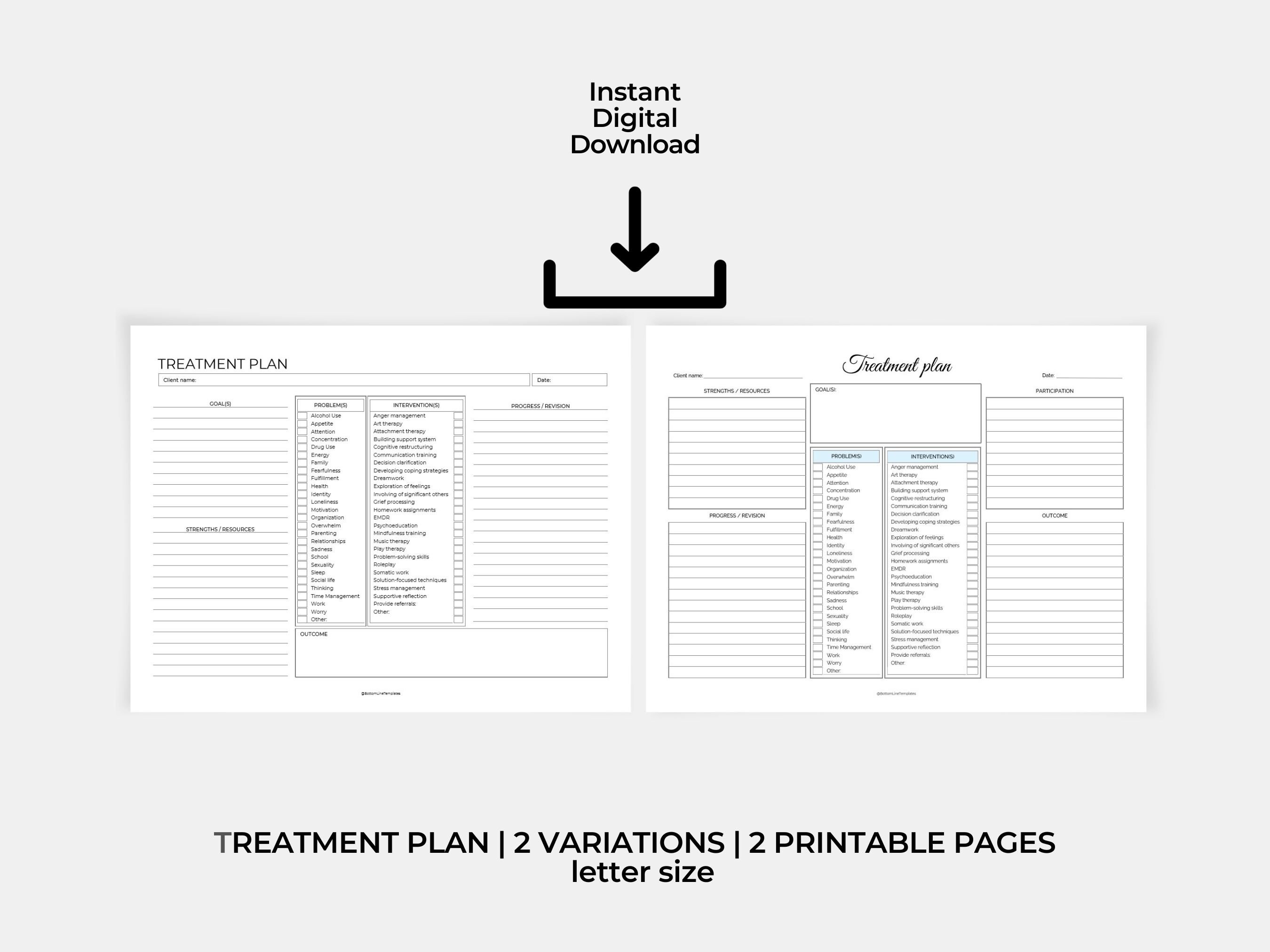 Psychotherapy Treatment Plan Printable, Therapist Paperwork, Counseling ...