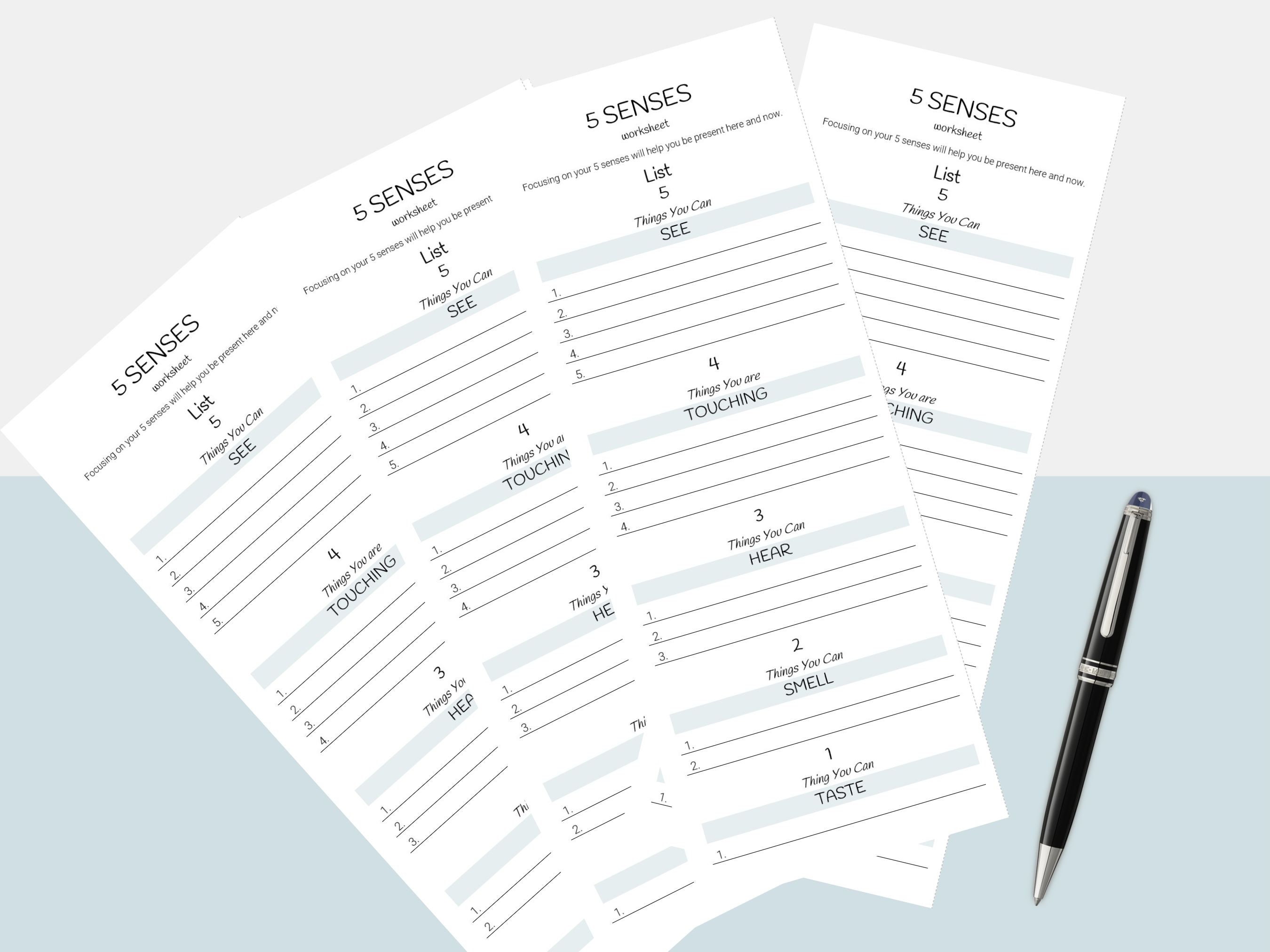 5 Senses Worksheet, Mindfulness Activity, Acceptance and Commitment ...