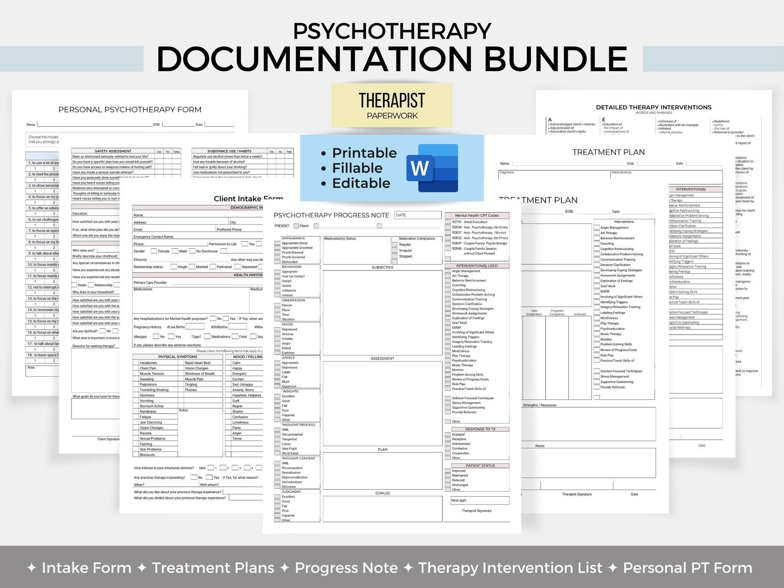 Psychotherapy Documentation Bundle Client Intake Form - Etsy
