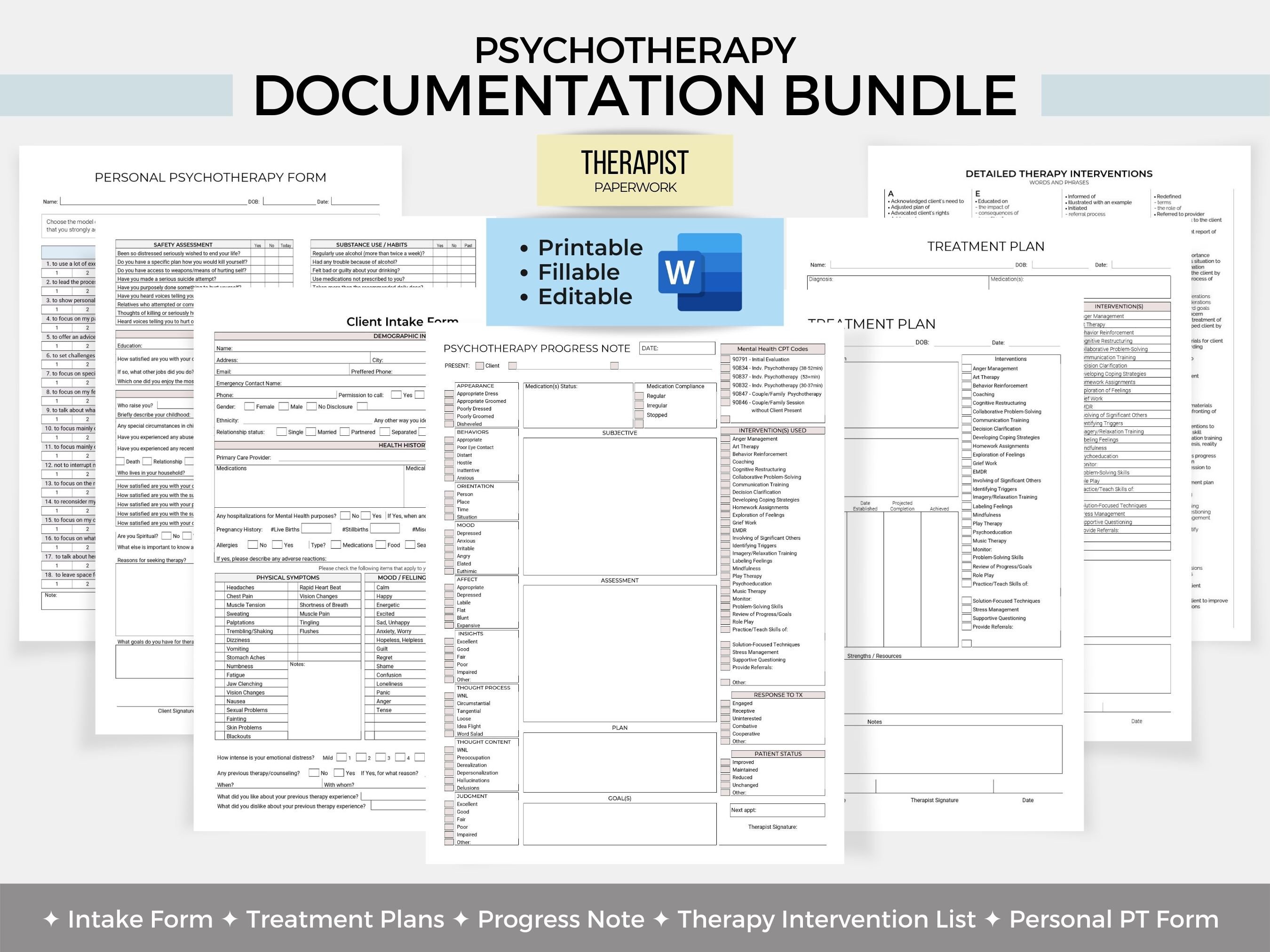 Psychotherapy Documentation Bundle Client Intake Form - Etsy