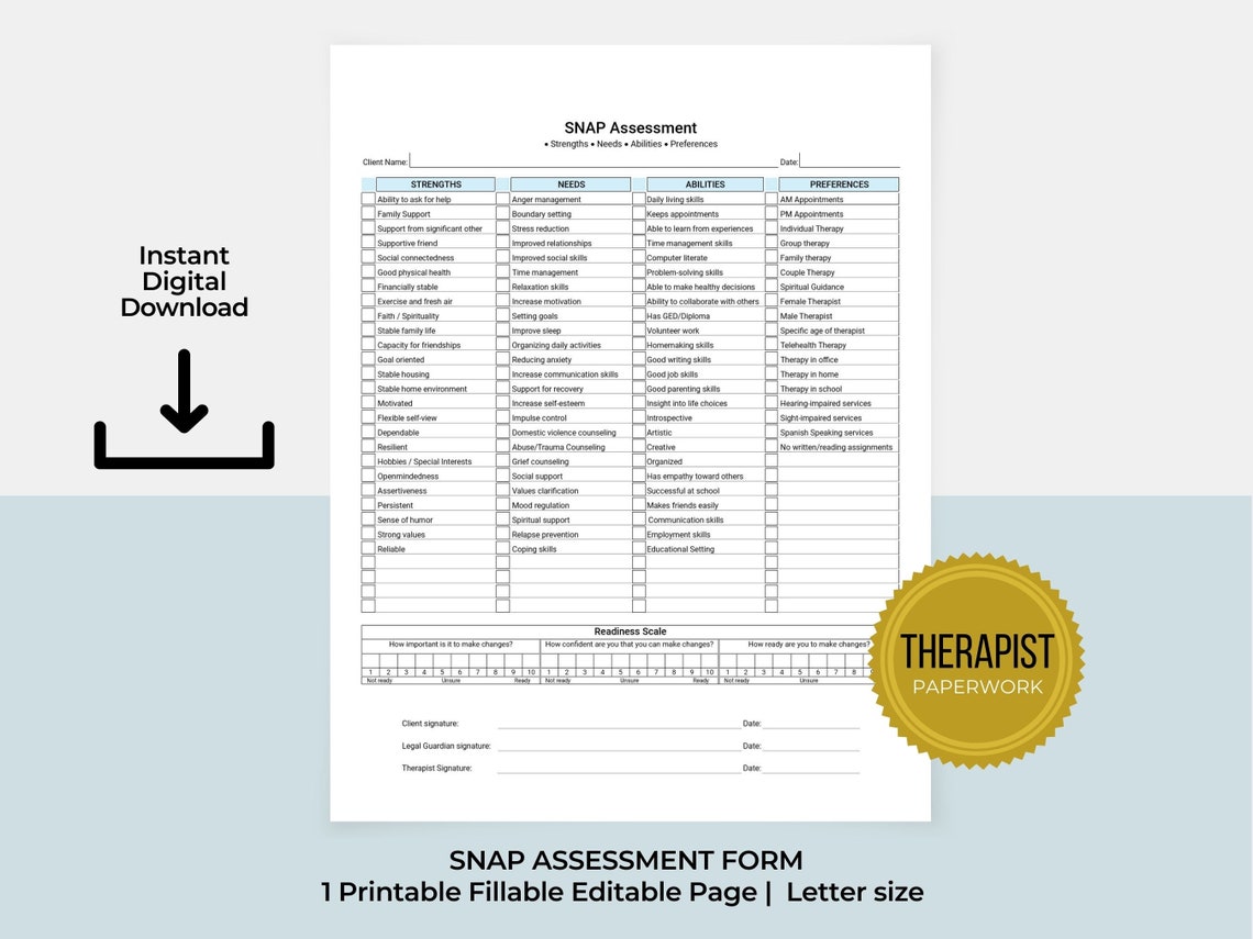 Strengths, Needs, Abilities, Preferences Assessment Template Fillable ...