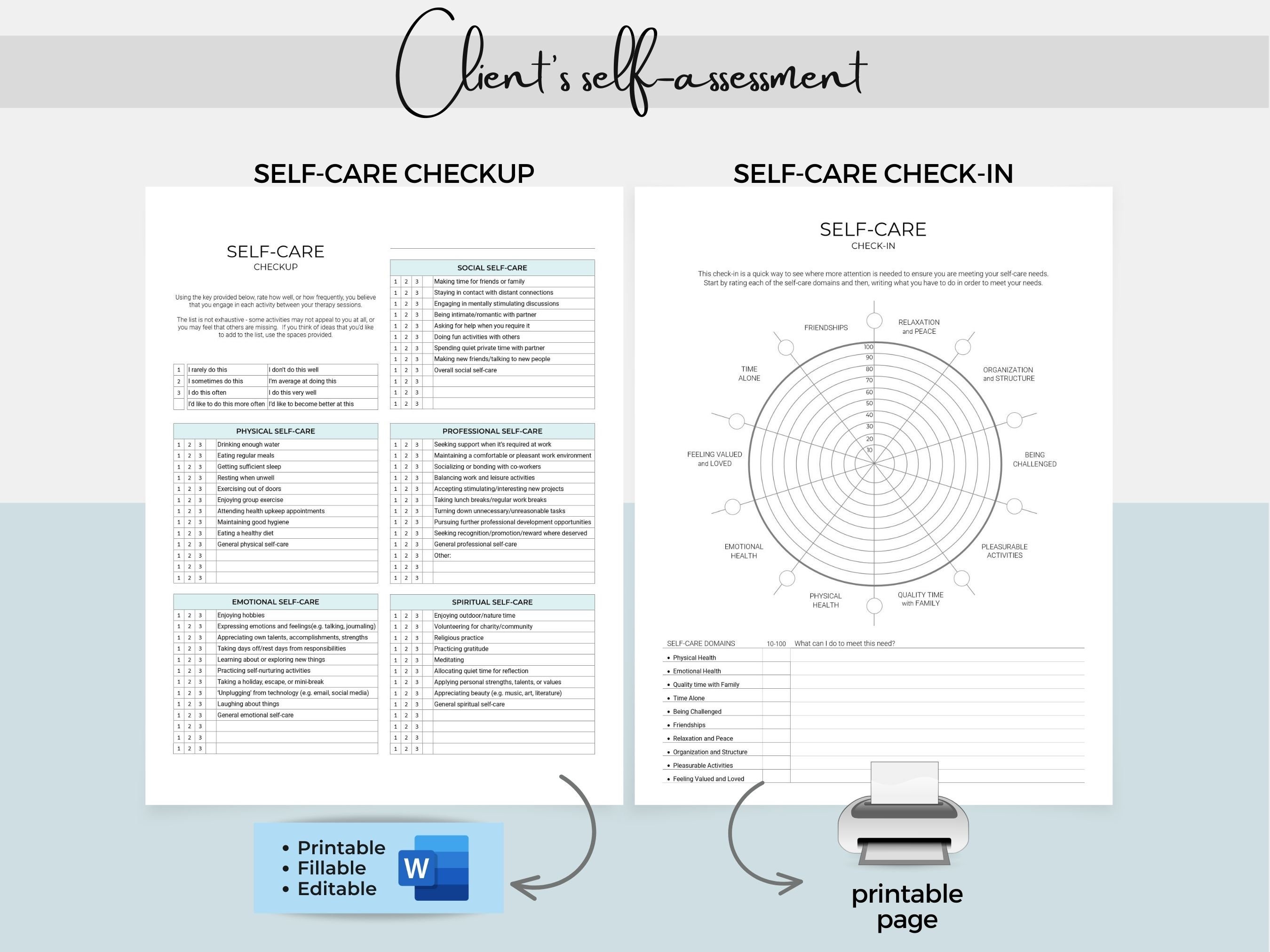 Self-care Checkup Template Editable Self-care Check-in - Etsy