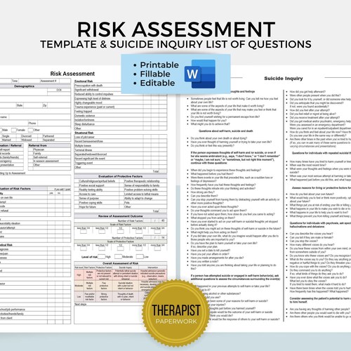 Risk Assessment Template Fillable Suicide Assessment Form - Etsy