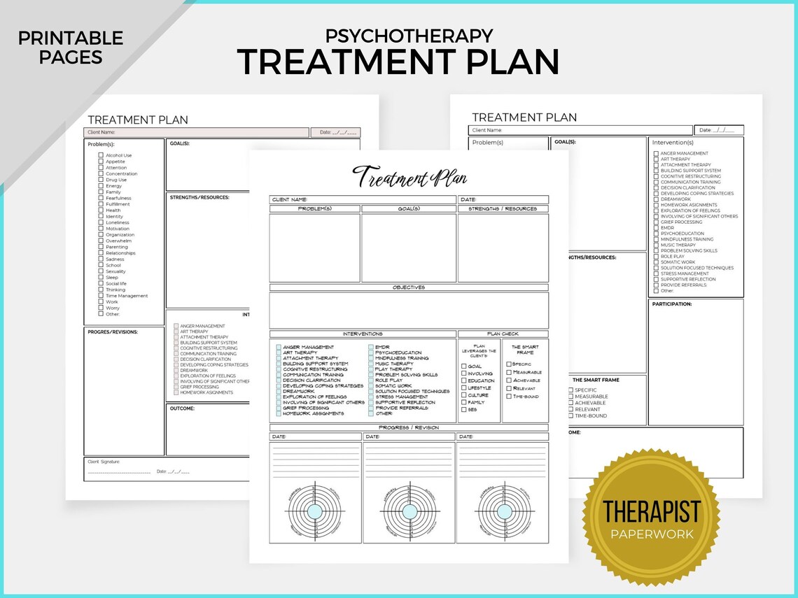 Therapy Treatment Plan Psychotherapy Private Practice Forms - Etsy
