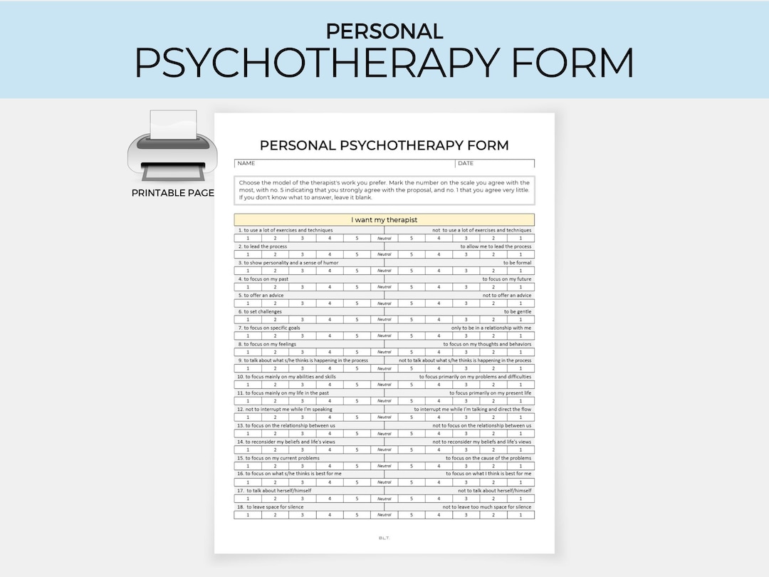 Personal Psychotherapy Form, Private Practice Form, Therapist Paperwork ...