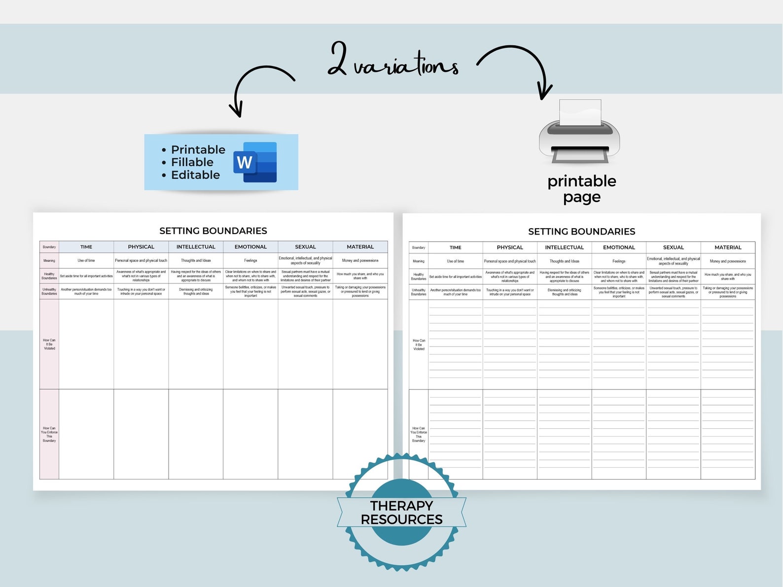 Setting Boundaries Template Fillable, Editable, Printable | Six Types ...