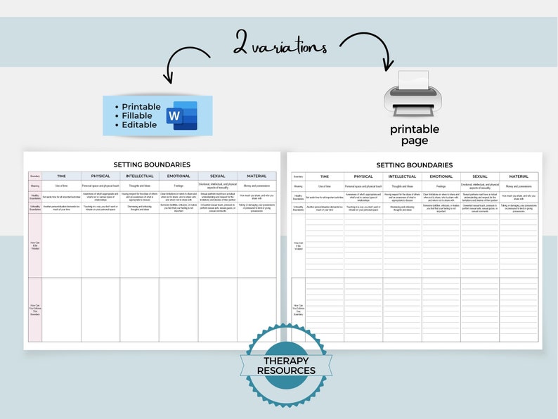 Setting Boundaries Template Fillable, Editable, Printable | Six Types ...