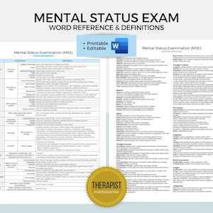 Mental Status Exam Word Reference Mental Health Reference - Etsy