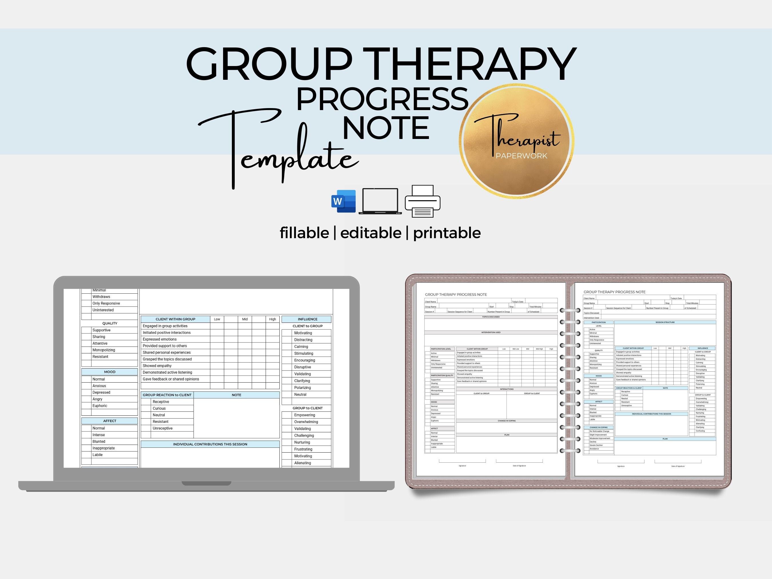Group Therapy Progress Note, Therapy Session Documentation, Therapy ...